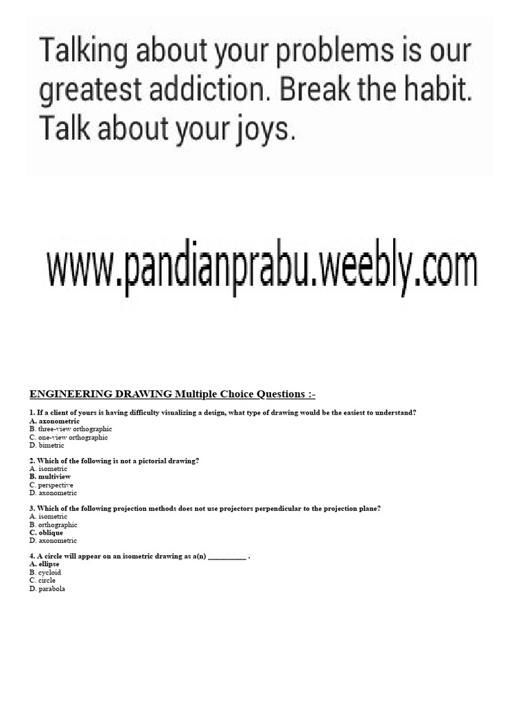 Engineering Drawing MCQs for Interviews | PDF | Geometry | Classical ...