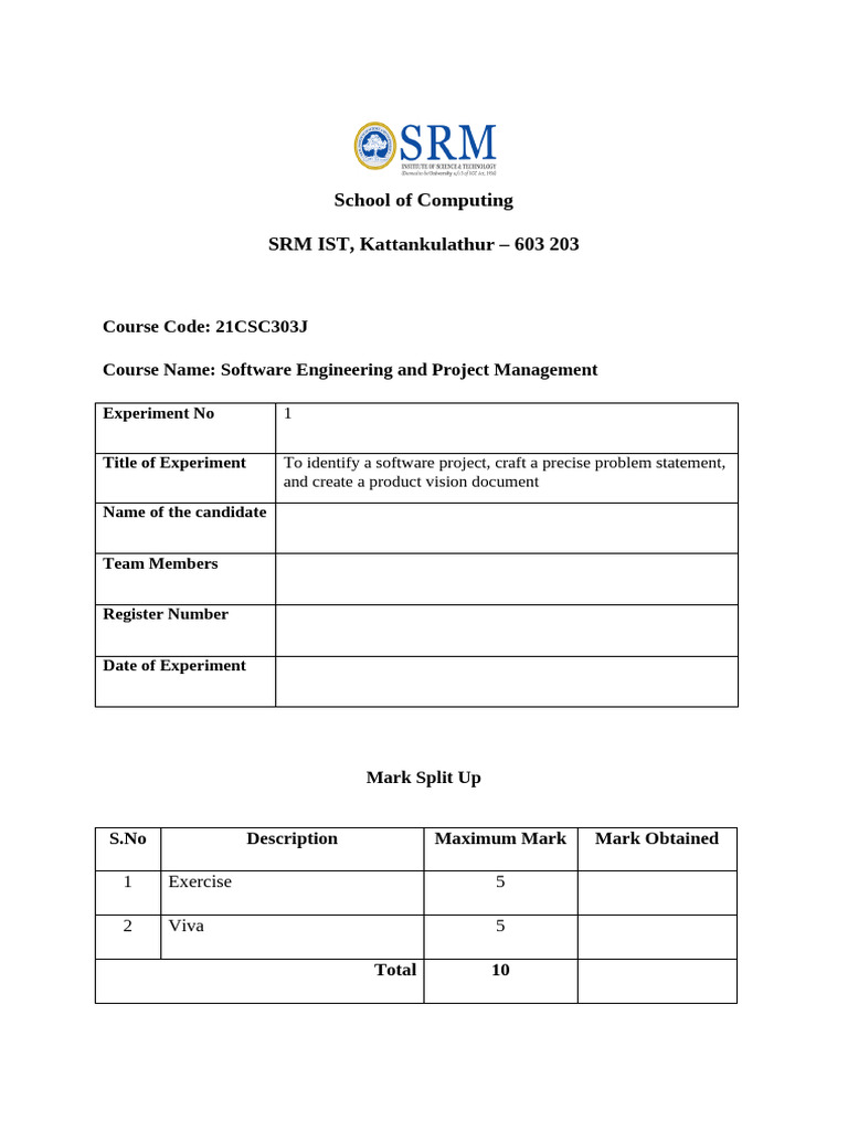 ExNo 3 Product Vision Statement-Template | PDF | Educational Technology ...