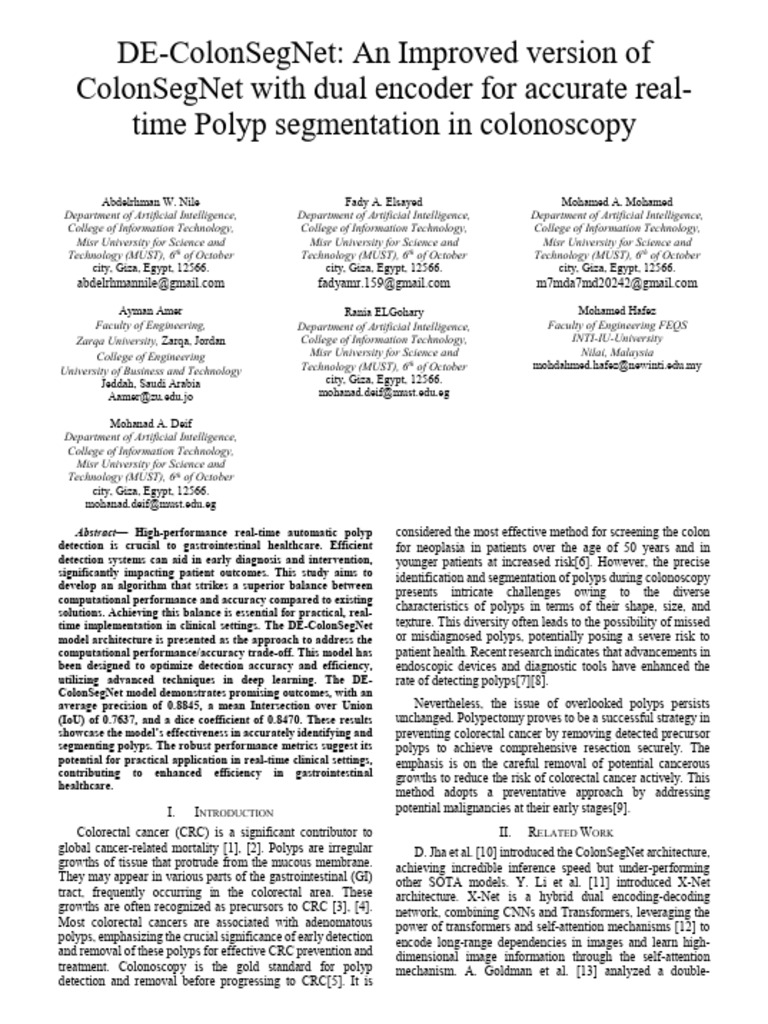 DE-ColonSegNet: An Improved version of ColonSegNet with dual encoder for accurate real time ...