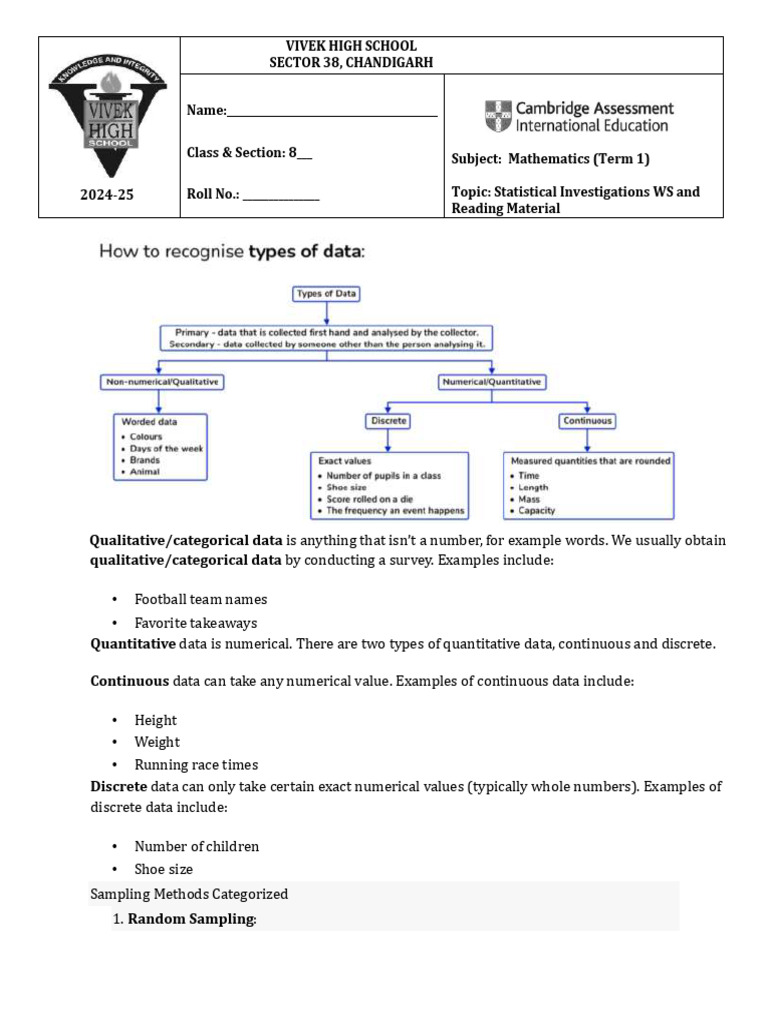 Understanding Data Types and Sampling Methods | PDF | Sampling (Statistics) | Survey Methodology