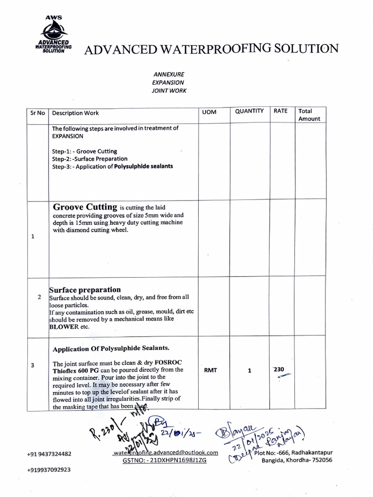 Terrace Groove Cutting & Sealant Filling - Adv. WP | PDF