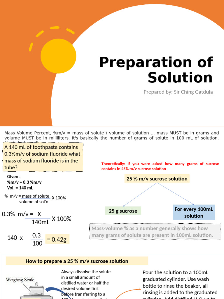 Solution Preparation Techniques Guide | PDF | Volume | Hydrochloric Acid