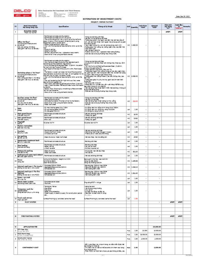 MEPSB - Khái Toán Chi Phí Nhà Xư NG EN-Vi | PDF