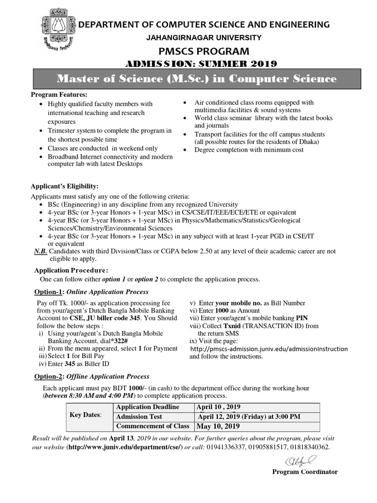PMSCS Cercular 2019 | PDF | Master Of Science | Bachelor Of Science