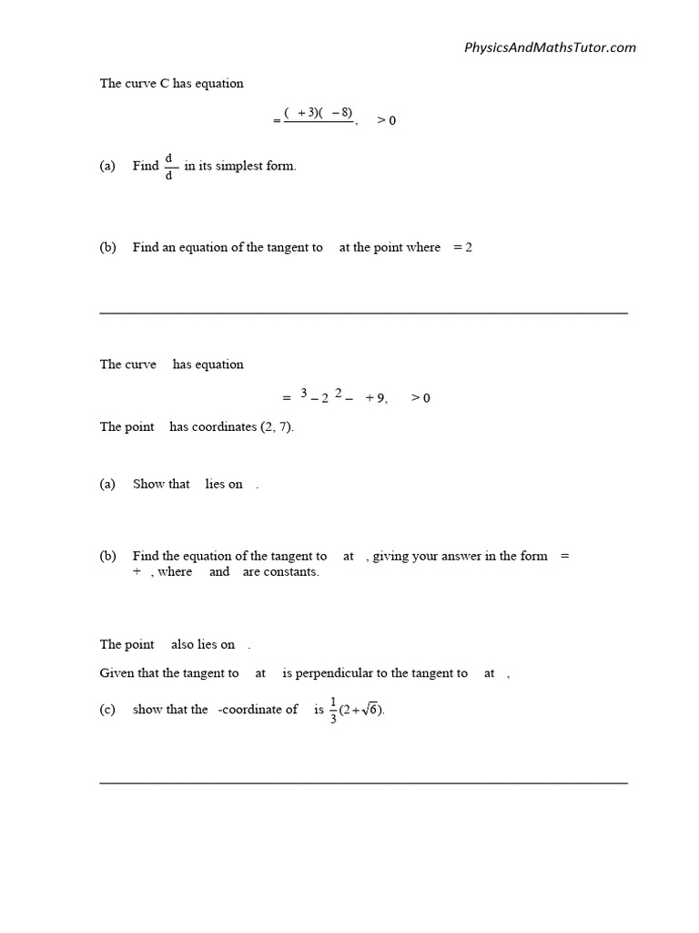 Tangents and Normals 1 KEY | PDF | Tangent | Equations