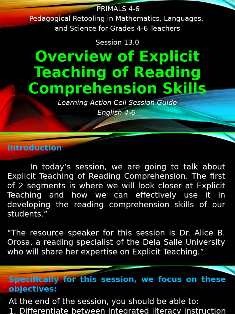 2018 Primals-Overview of Explicit Teaching of Reading Comprehension | PDF | Reading ...