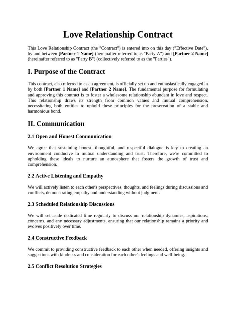 Love Relationship Agreement Template | PDF | Intimate Relationships ...