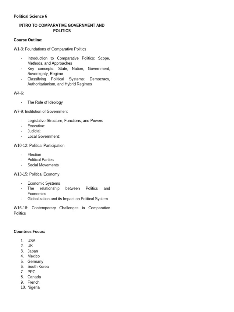 Intro to Comparative Politics Course | PDF