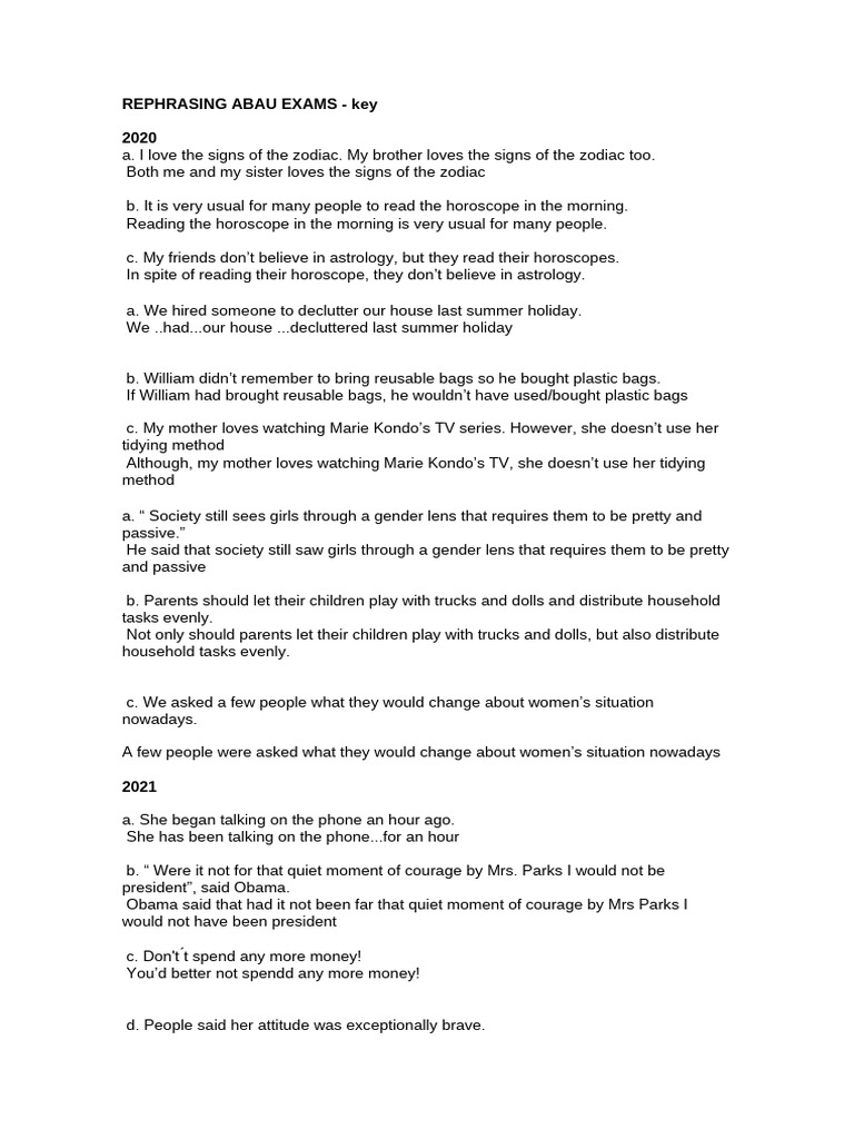 REPHRASING ABAU EXAMS - key | PDF | Horoscope
