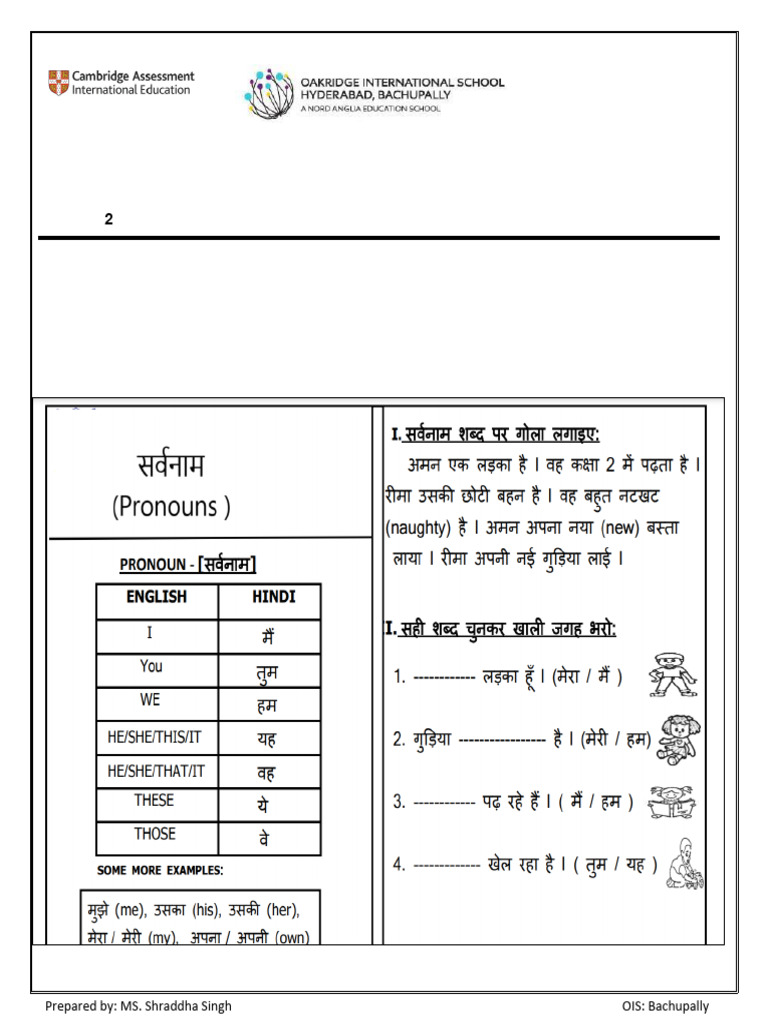 Hindi Worksheet On Sarvanaam Grade 2 | PDF