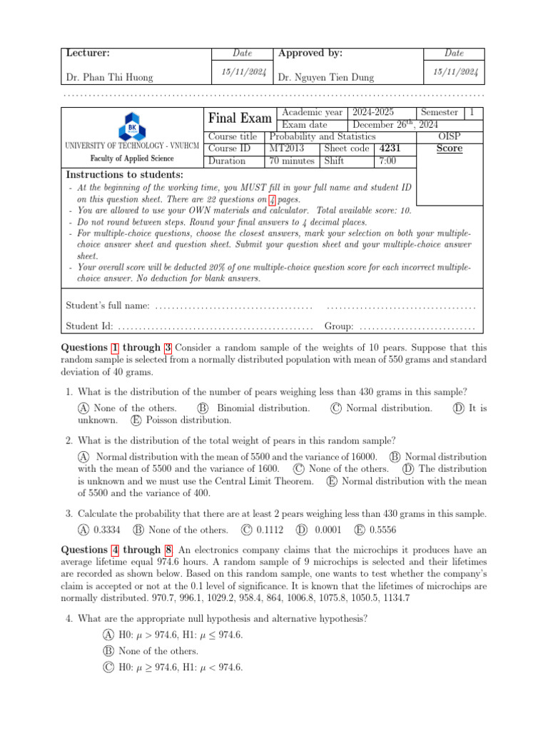 Prob-Stat - 241 FE CC | PDF | Normal Distribution | Standard Deviation