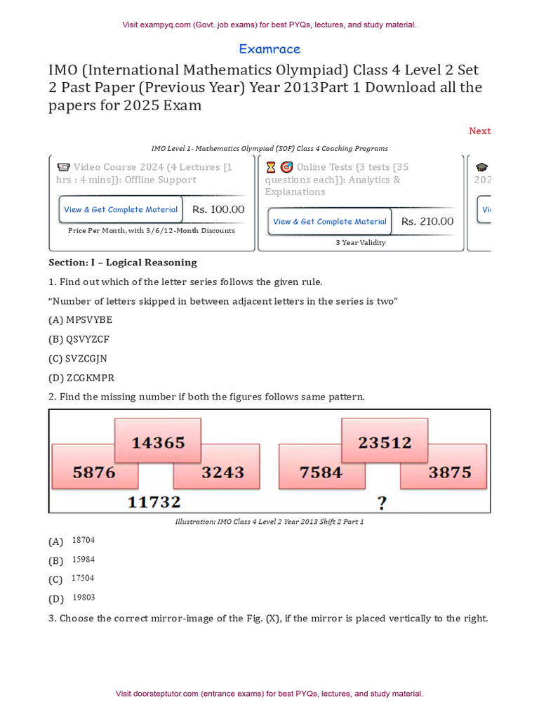 IMO Class 4 Level 2 Year 2013 Shift 2 Part 1 | PDF