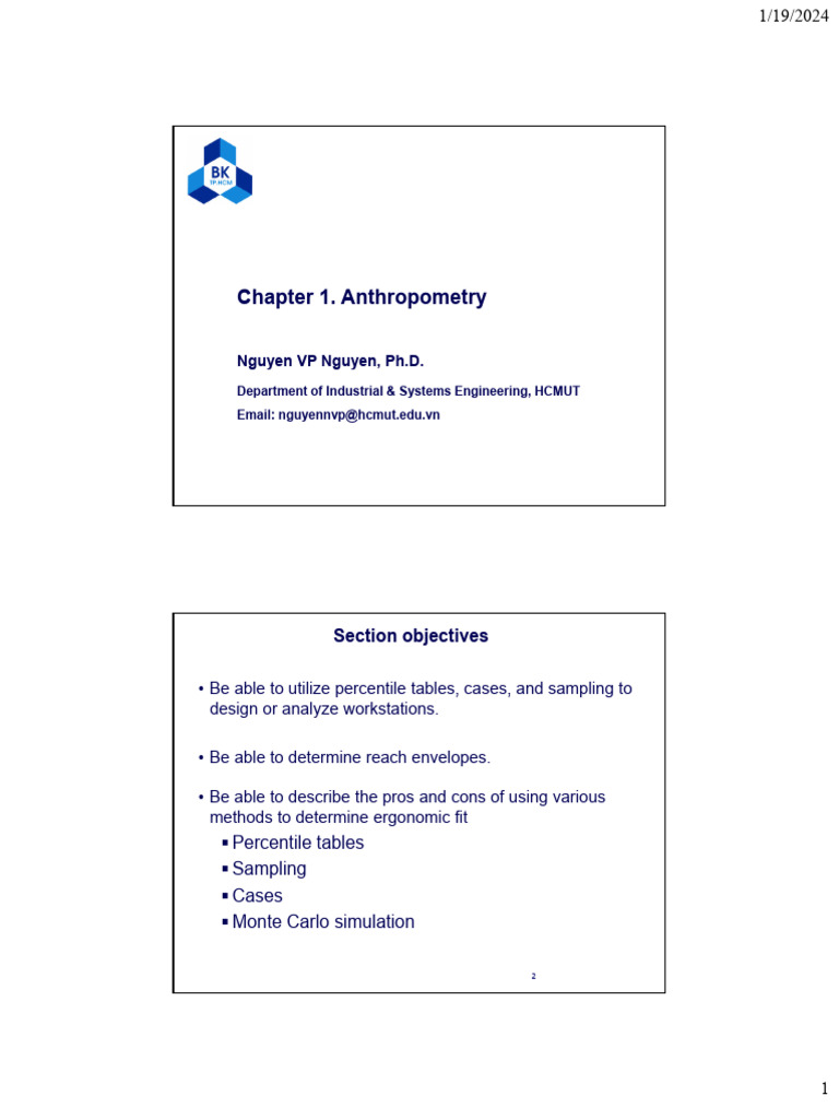 Chapter 01 - Anthropometry - 2025 | PDF | Percentile | Anthropometry