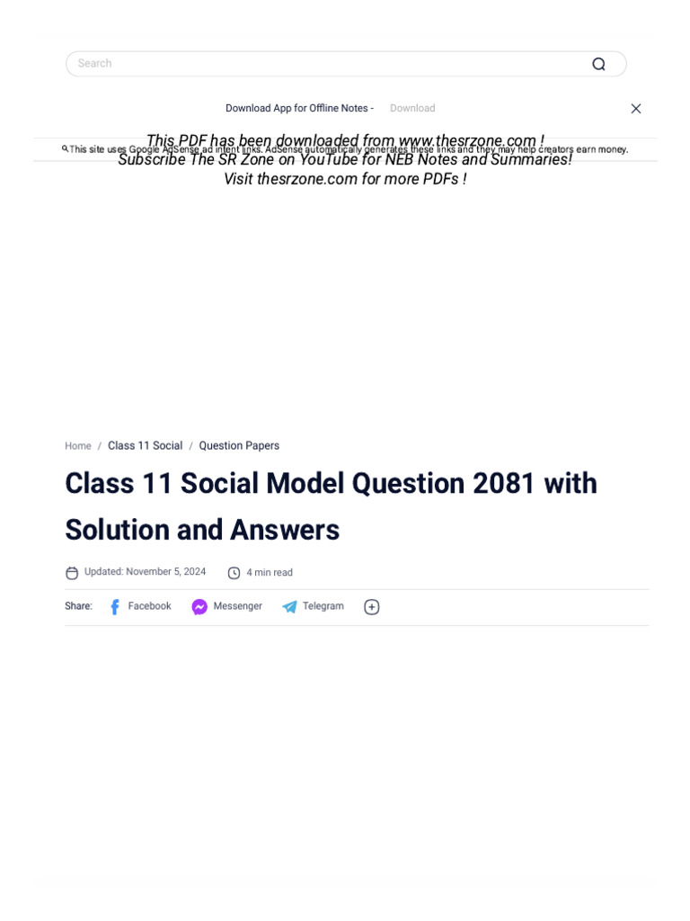 Class 11 Social Model Question 2081 With Solution and Answers - TSZ ...