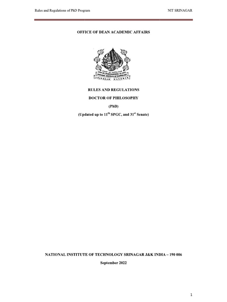 PHD Rules Regulations (Updated 31st Senate) | PDF