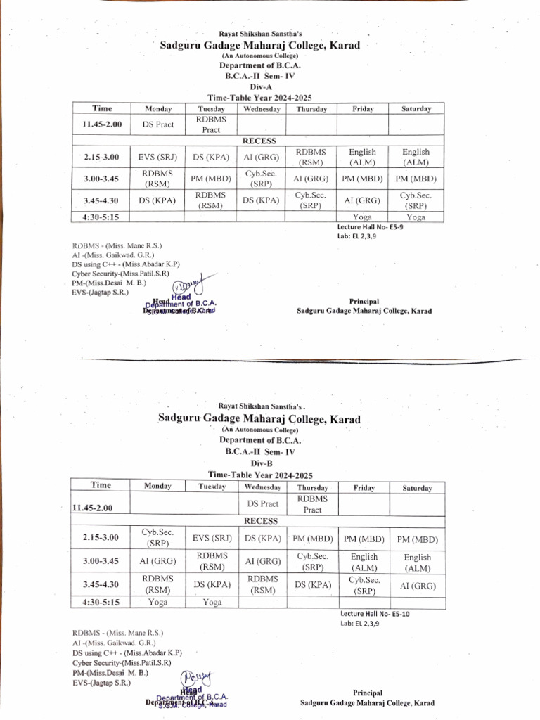 BCA II Timetable | PDF