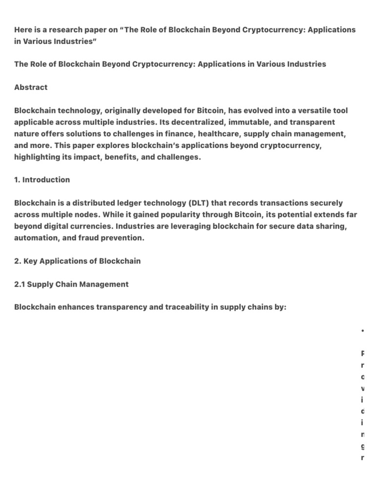Here Is A Research Paper On "The Role of Blockchain Beyond ...
