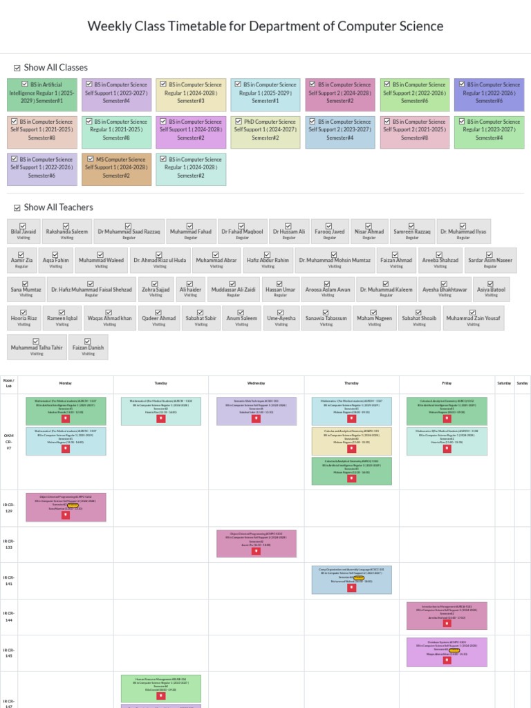 Class Timetable CS Spring 2025 | PDF | Computer Science | Computing