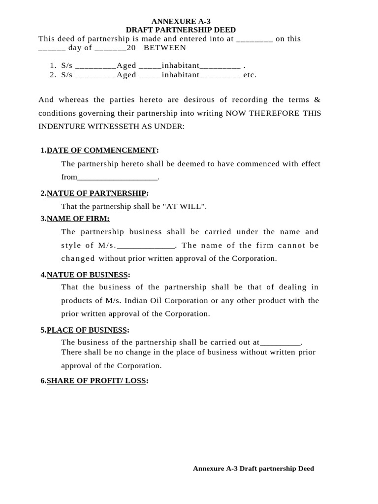 Draft Partnership Deed | PDF | Partnership | Civil Law (Legal System)