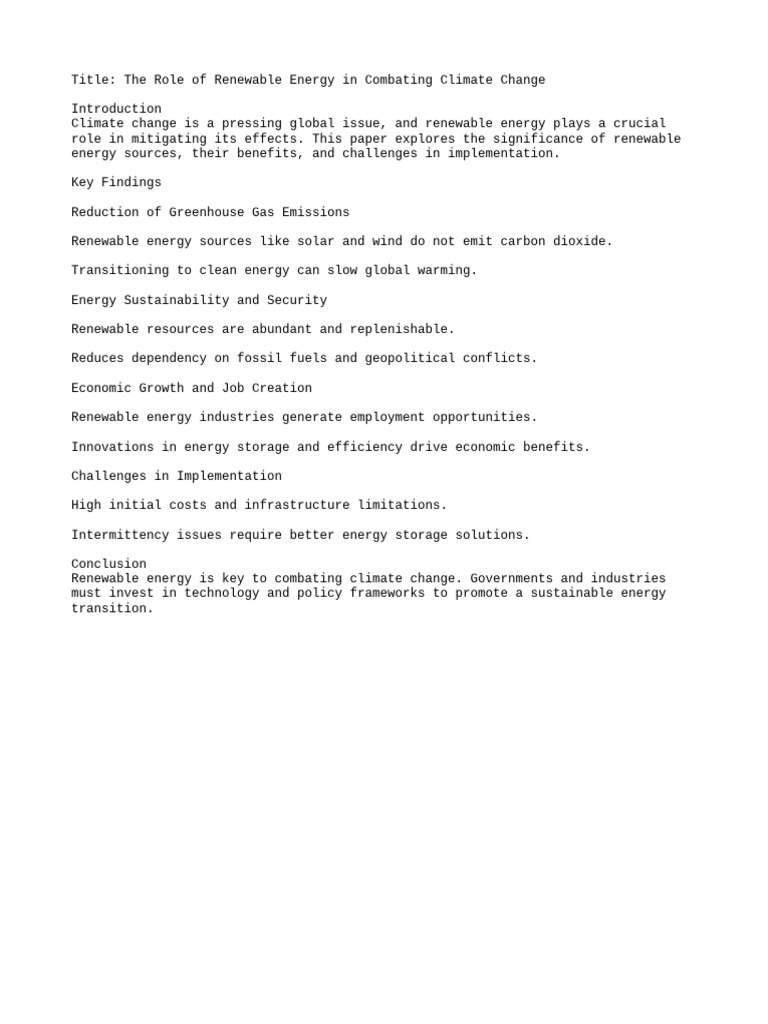 Title The Role of Renewable Energy | PDF