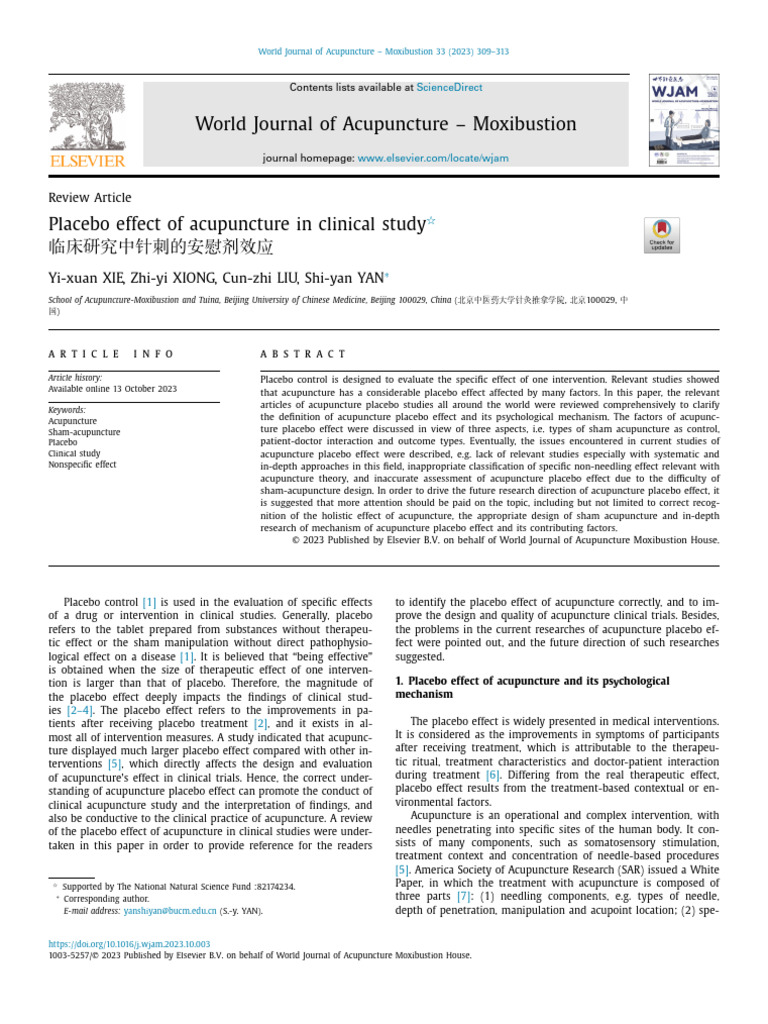 Placebo Effect of Acupuncture | PDF | Acupuncture | Placebo