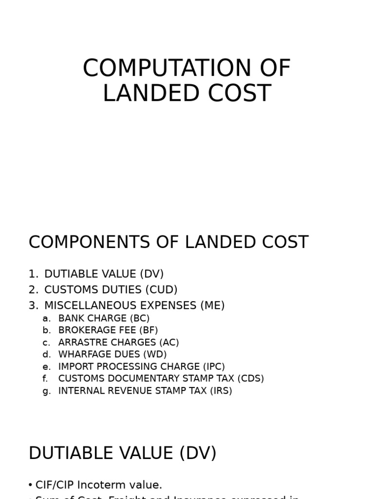 Landed Cost Computation Guide | PDF | Taxes | Supply Chain Management