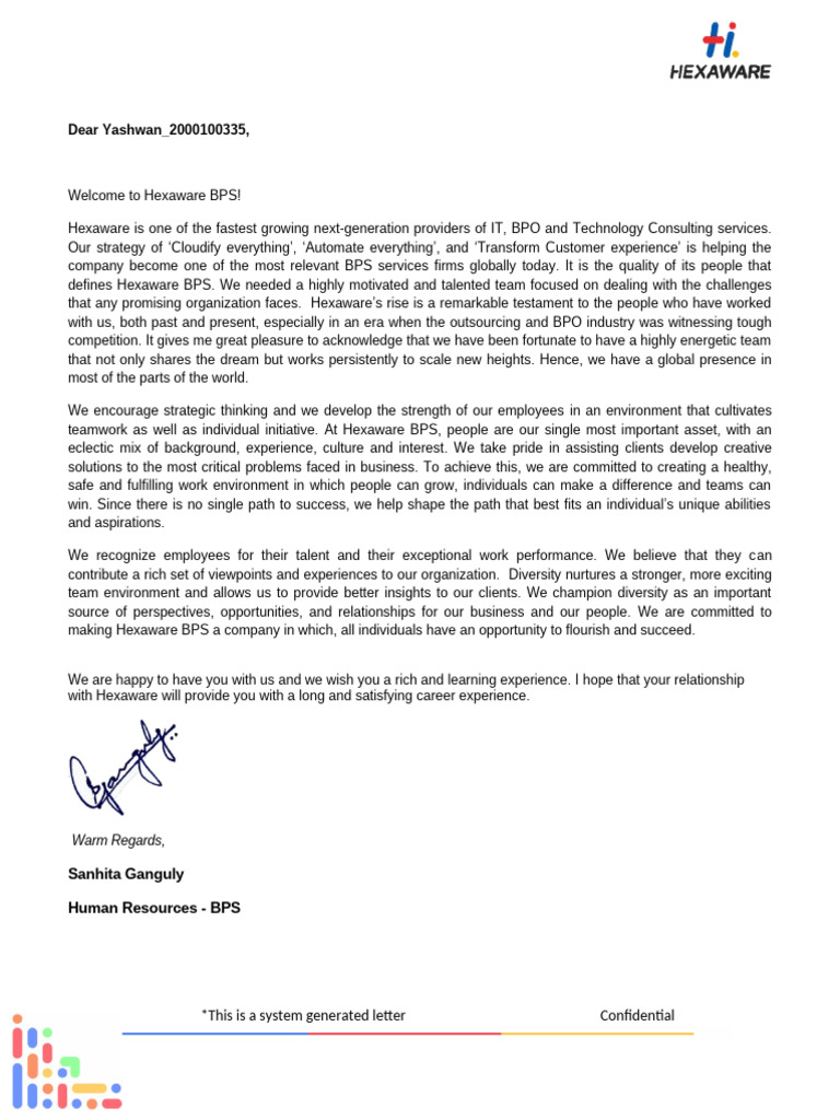 Hexaware BPS Executive Appointment Letter | PDF | Employment | Parental Leave