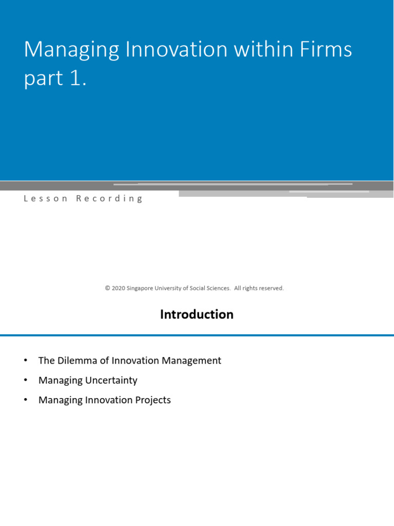 Lesson 3 Managing Innovation Within Firms Part 1 | PDF | Innovation | Business Economics