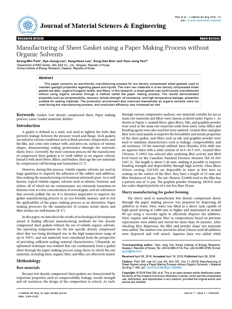 Manufacturing of Sheet Gasket Using A Paper Making Process ...