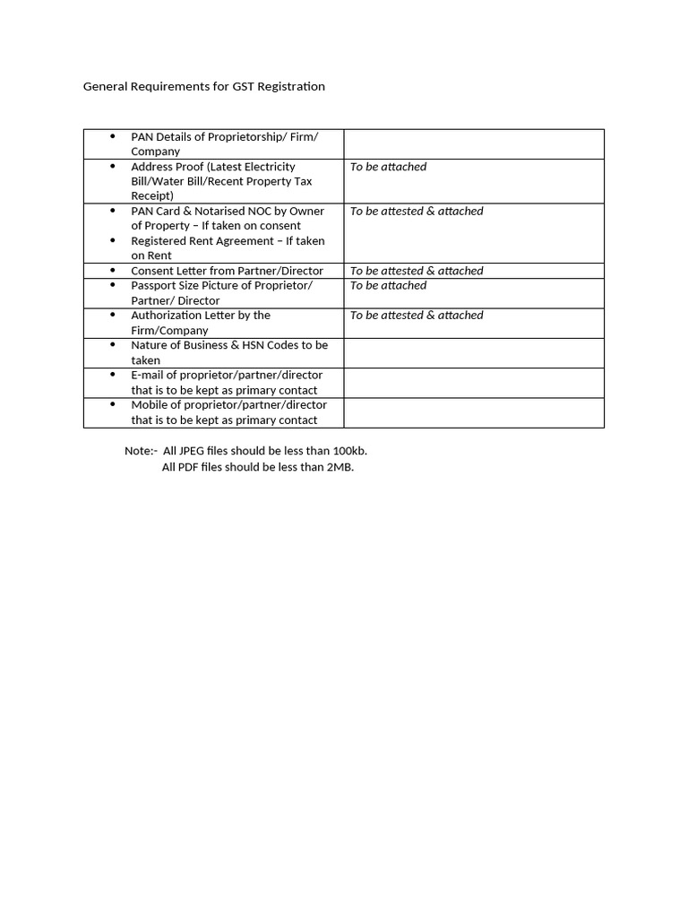 General Requirements For GST REGISTRATION | PDF