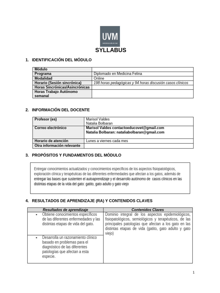 Formato Syllabus 2023 | PDF | Diagnostico medico | Clínica