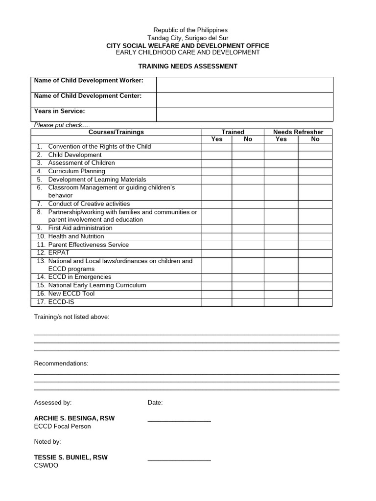 CDC CDW Training Needs Assessment (LGU) | PDF