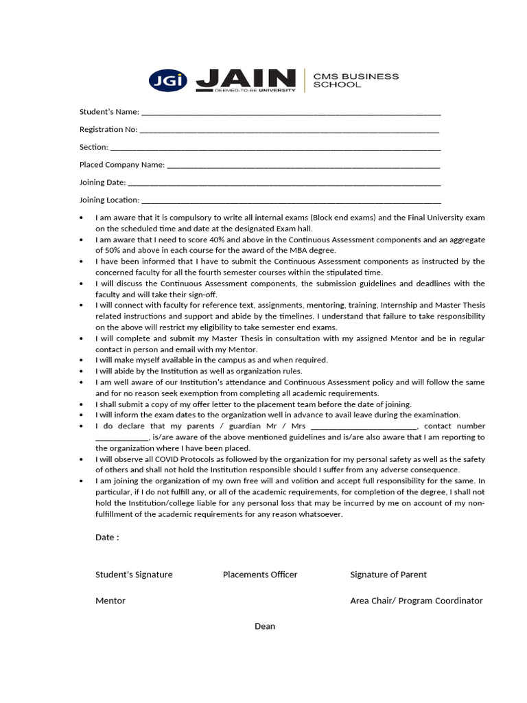 Declaration For Early Joiners - 2025 | PDF | Thesis | Educational Stages