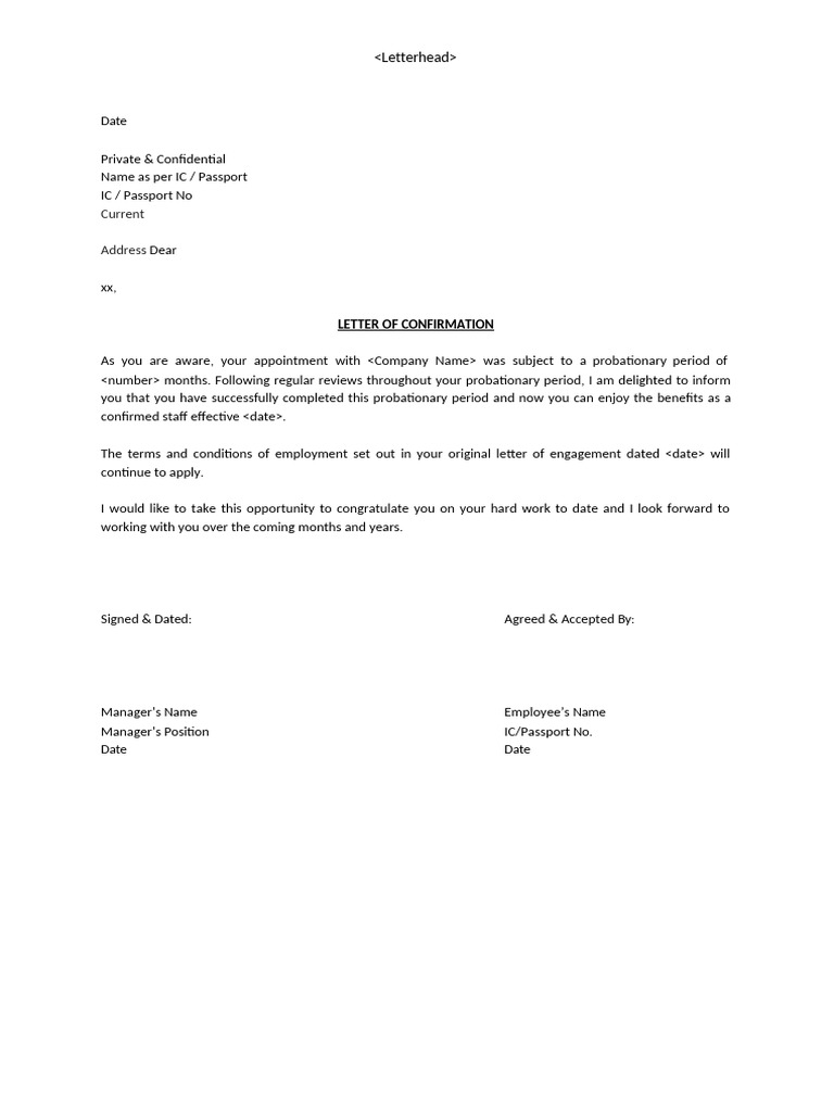 Confirmation Letter Template | PDF