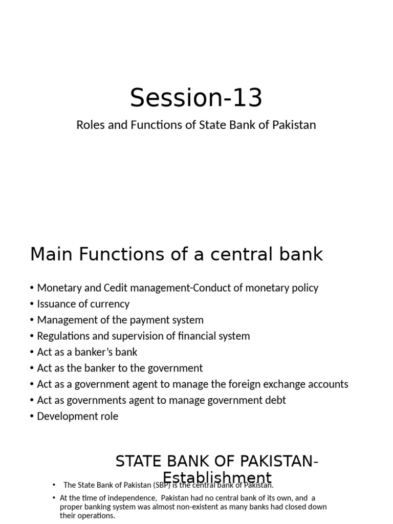 Session 13 - Roles and Functions of SBP | PDF | Banks | Exchange Rate