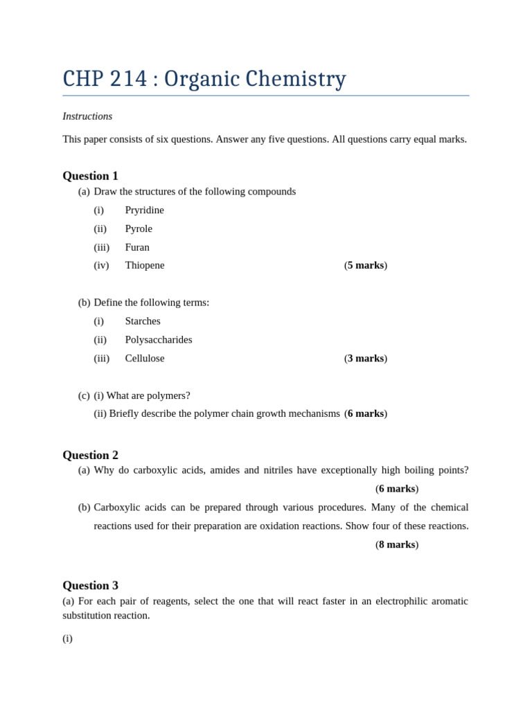 CHP 214 exam 2016 | PDF | Chemical Reactions | Chemical Substances