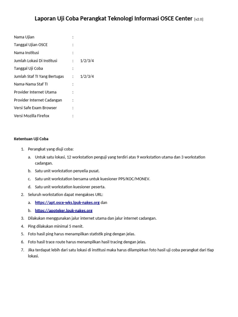 Laporan Uji Coba Perangkat TI (Nama OSCE Center) v2.0 | PDF
