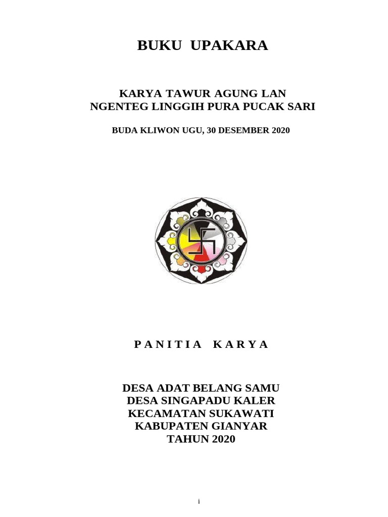 Buku Upakara Pura Pucak Sari 2020 | PDF