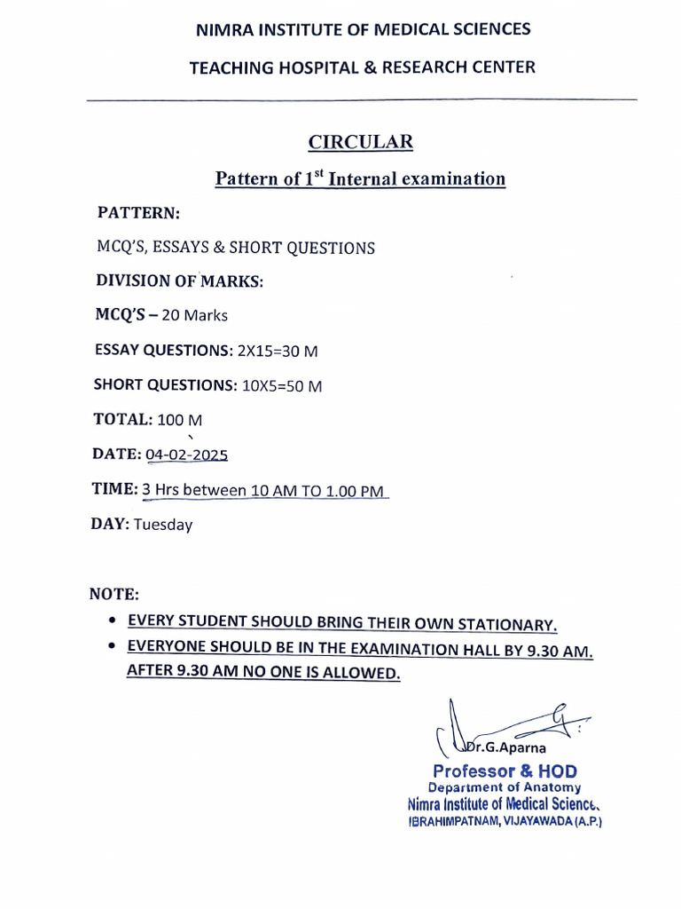 Pattern of 1st Internal Examination | PDF