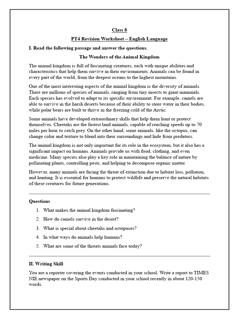 G8 PT4 Eng Lang Revision 2024-25 | PDF | Predation | Hunting