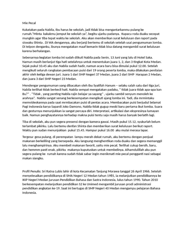 Mie Pecal (Karya Sri Ratna Lubis) | PDF