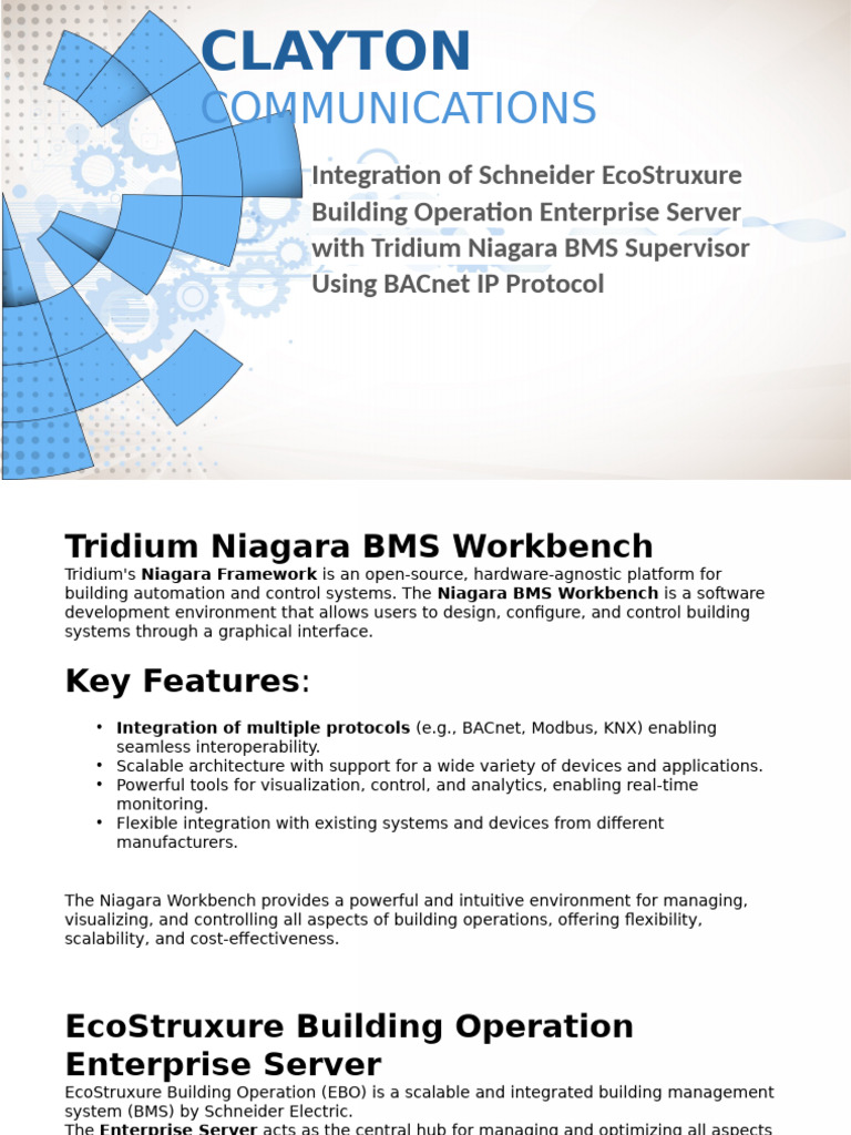 Tridium EBO Integration Presentation | PDF | Building Automation | Computer Network