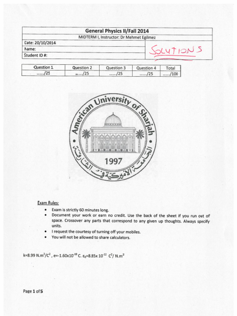 Solutions Midterm1 | PDF