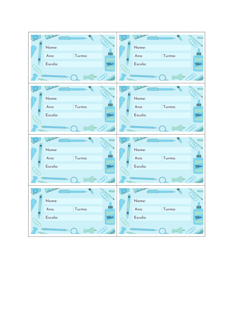 Etiqueta Escolar Azul Com Materiais | PDF