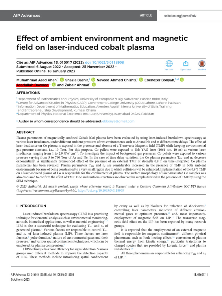 Effect of Ambient Environment and Magnetic Field On Laser Induced ...