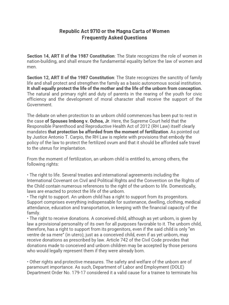 Republic Act 9710 or The Magna Carta of Women Frequently Asked ...