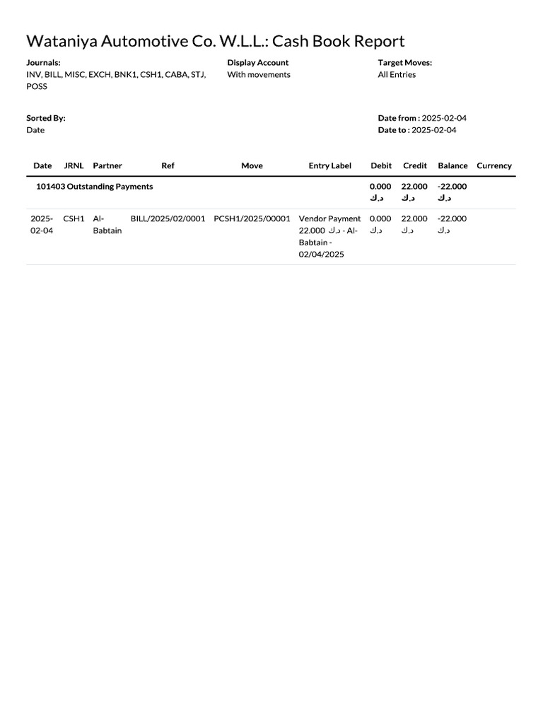 Cash Book Report | PDF