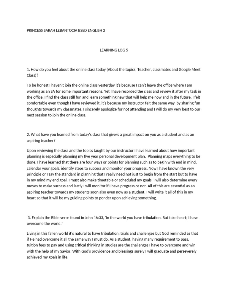 Learning Log 5 | PDF