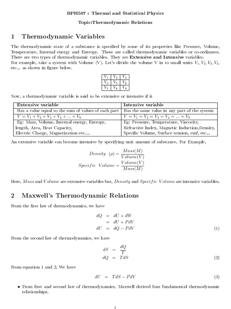 Thermodynamic Relations Explained | PDF | Heat | Temperature