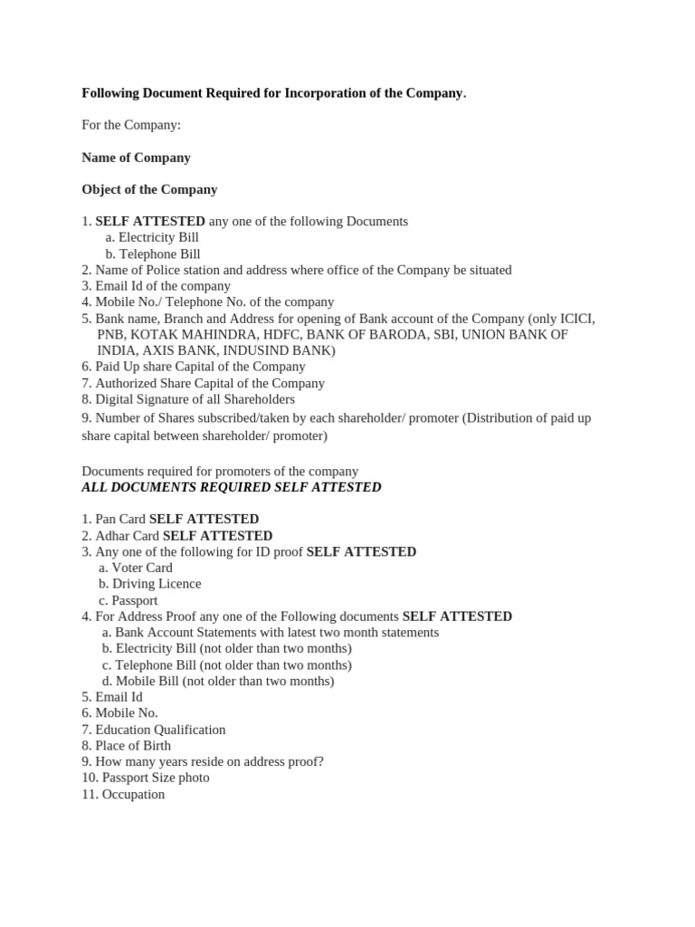 Company Incorporation Requirements | PDF